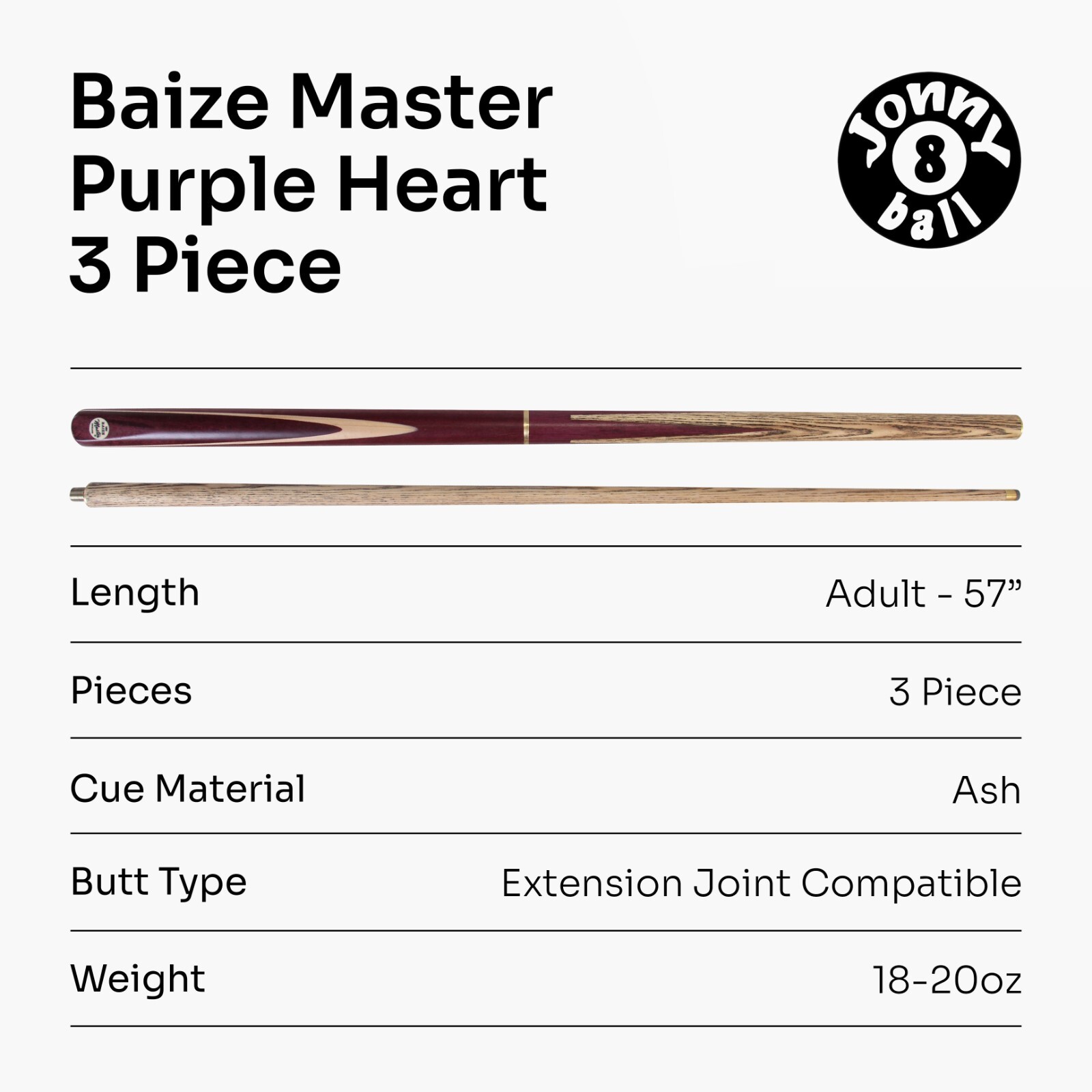 Baize Master 3 Piece Snooker Pool Cue – Shortens to 43 Inc PURPLE HEART ...